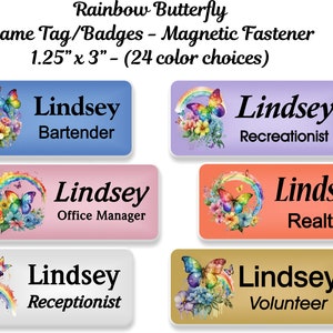 Rainbow Butterfly Name Tag, Name Badge, Personalized Custom ID Tag ...