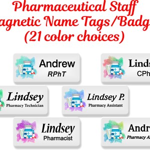 Pharmacy Staff Magnetic Name Badge, Personalized Pharmacist ID Name Tag ...