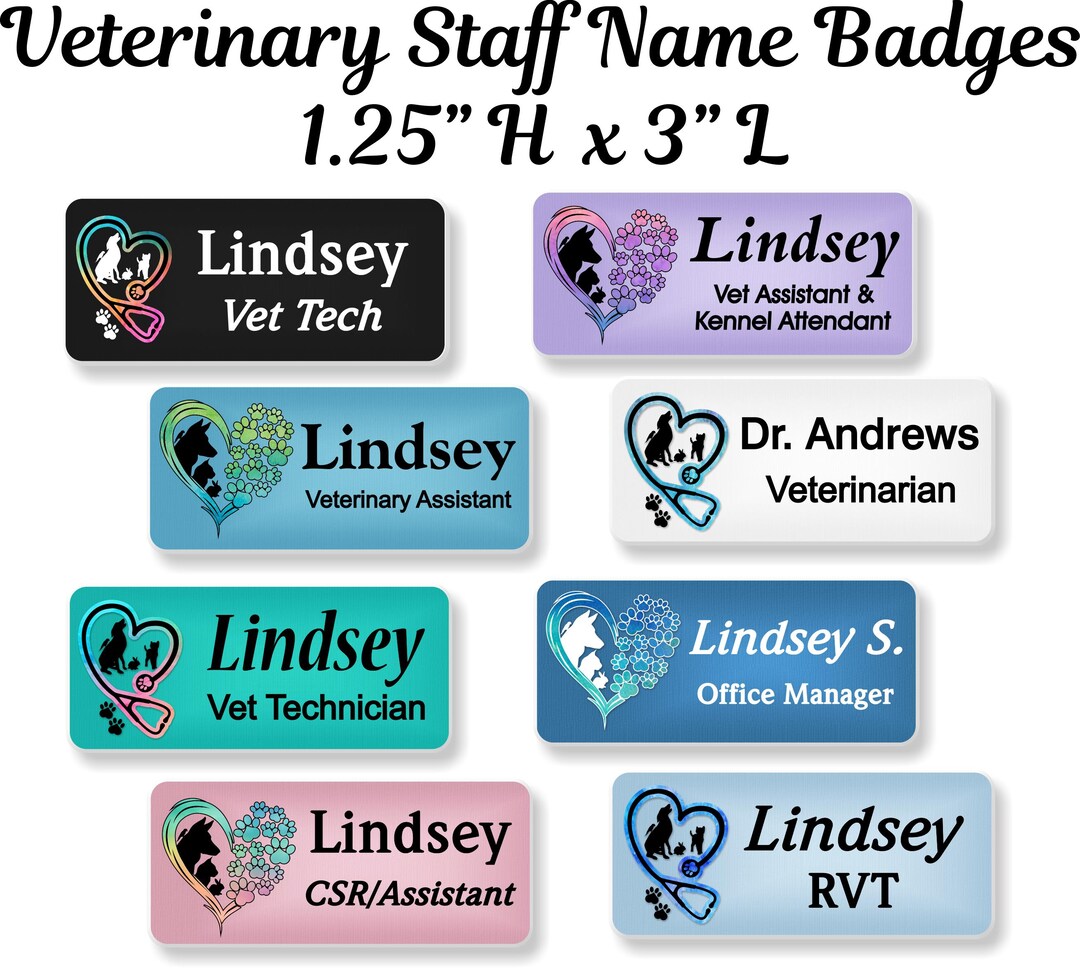 Veterinary Staff Magnetic Name Badge, Personalized Pet Clinic ID Name ...