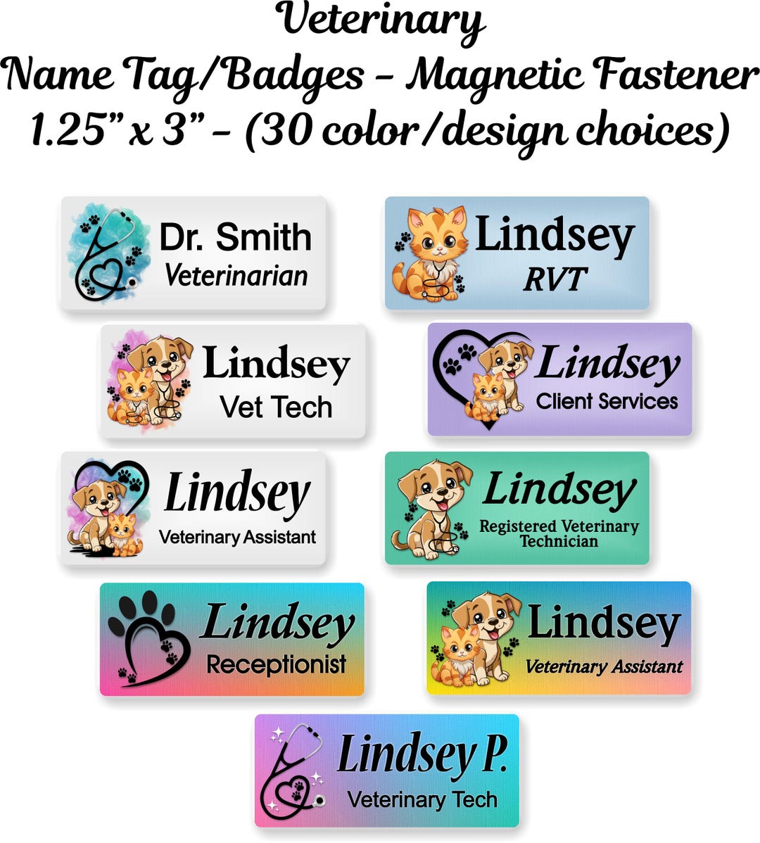 Veterinary Staff Magnetic Name Badge, Personalized Pet Clinic ID Name ...