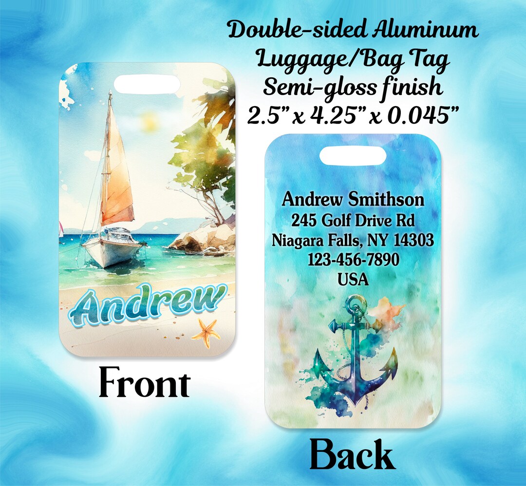 Man Luggage Tag, Tropical Sailboat Bag Tag, Personalized Custom ...