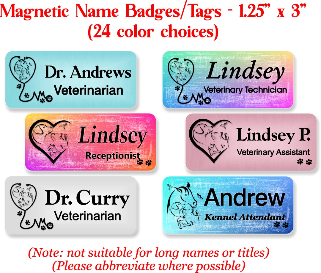 Veterinary Staff Magnetic Name Badge, Personalized Pet Clinic ID Name ...