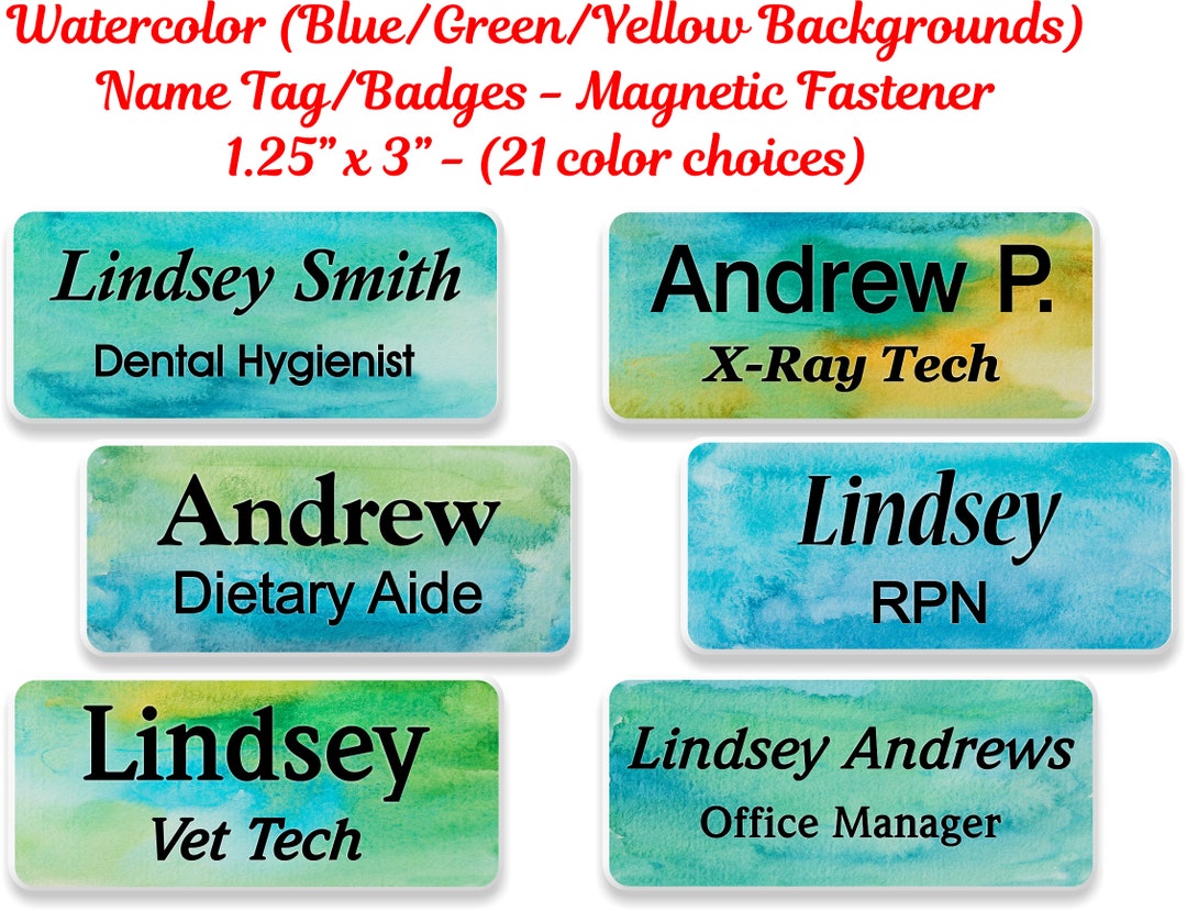 Watercolor Name Tag, Name Badge, Personalized Custom ID Tag, Magnetic ...