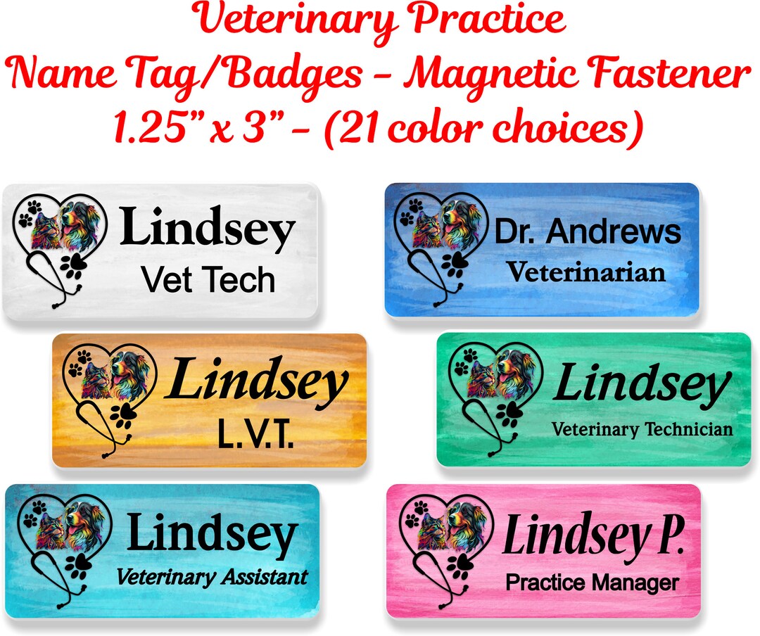 Vet Tech Name Tag Magnetic Name Badge Personalized Custom - Etsy