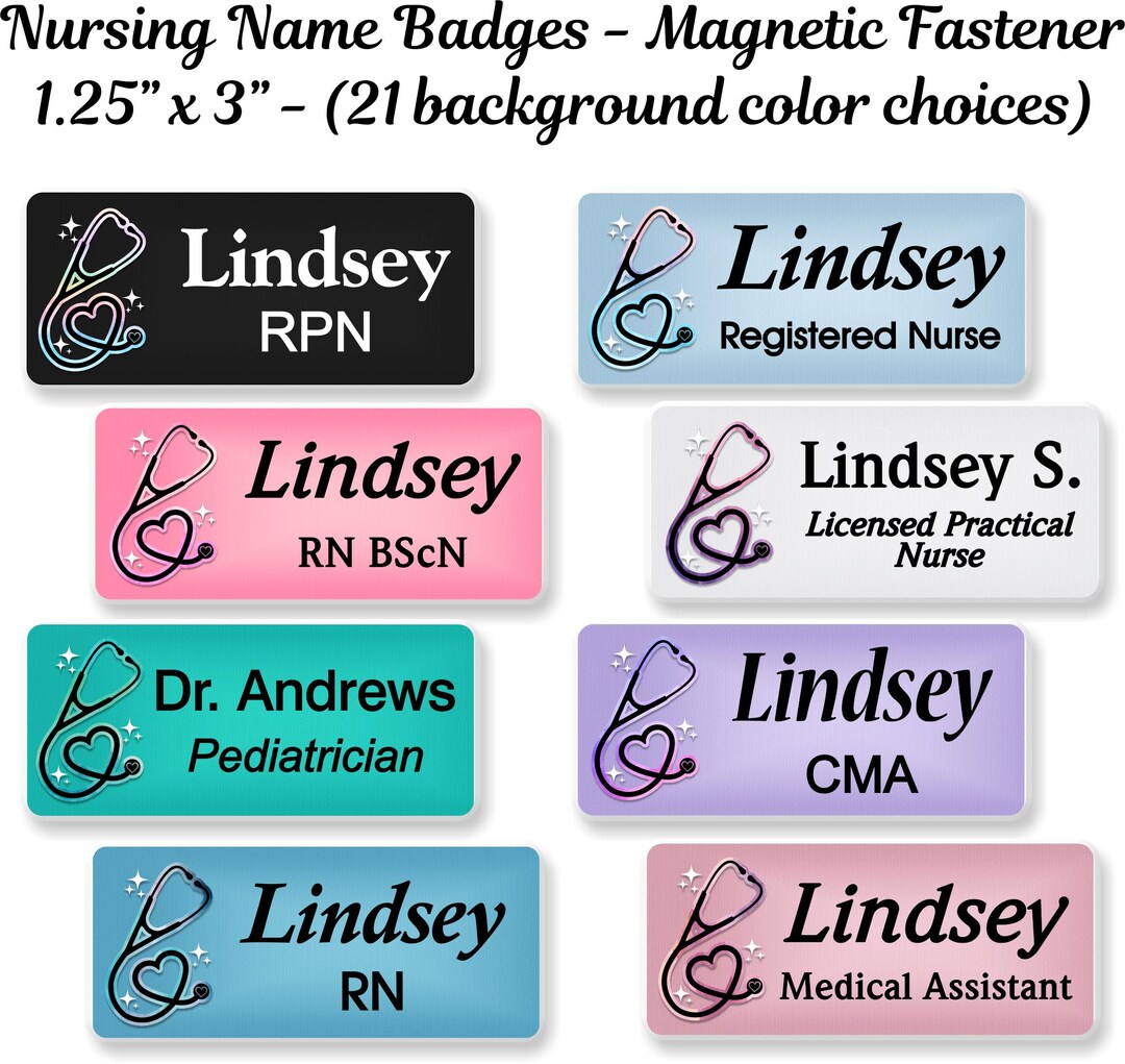 Nurse Name Badge, Name Tag, Magnetic Fastener, Personalized Custom ID ...