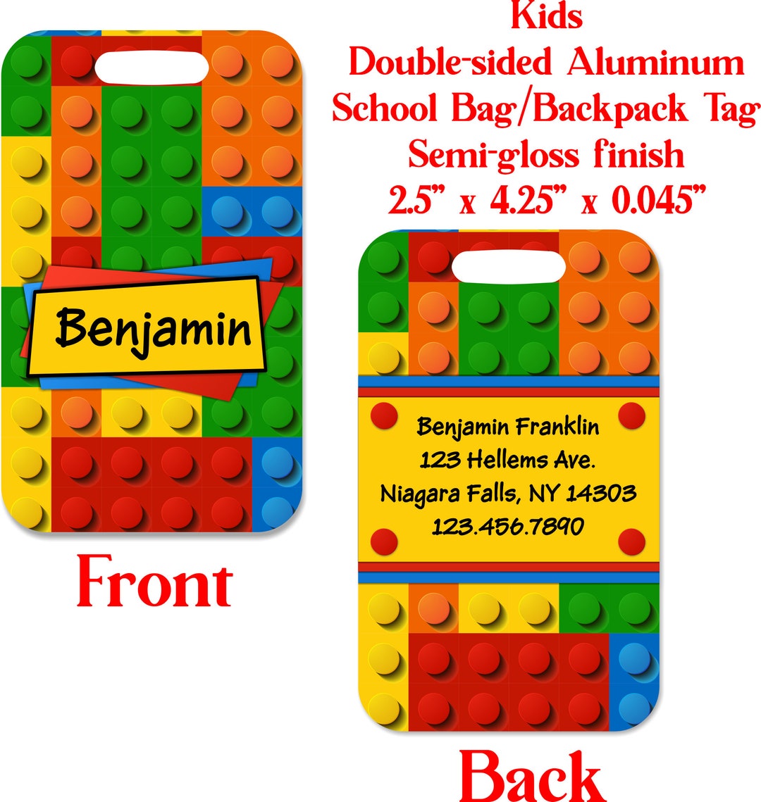 Personalized Kids School Bag ID Tag, Luggage Bag Tag, Aluminum ID Tag ...