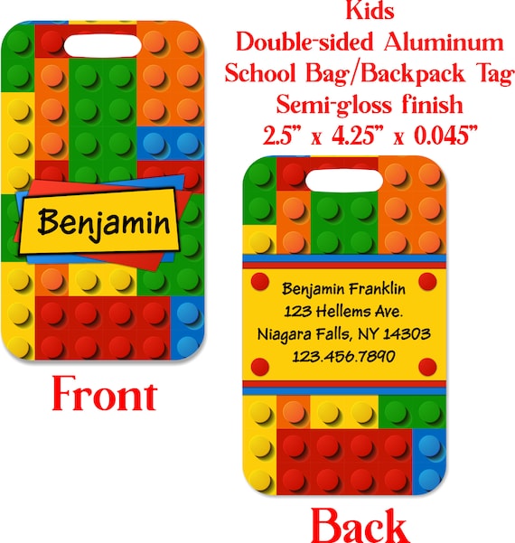 Personalized Kids School Bag ID Tag Luggage Bag Tag Aluminum - Etsy