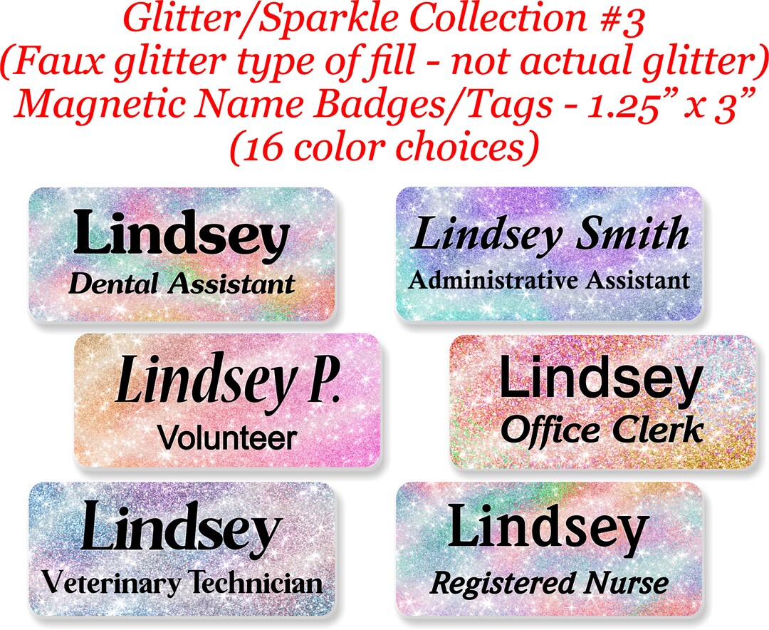Magnetic Name Tag, Faux Glitter/sparkle Name Badge, Custom ID Tag ...