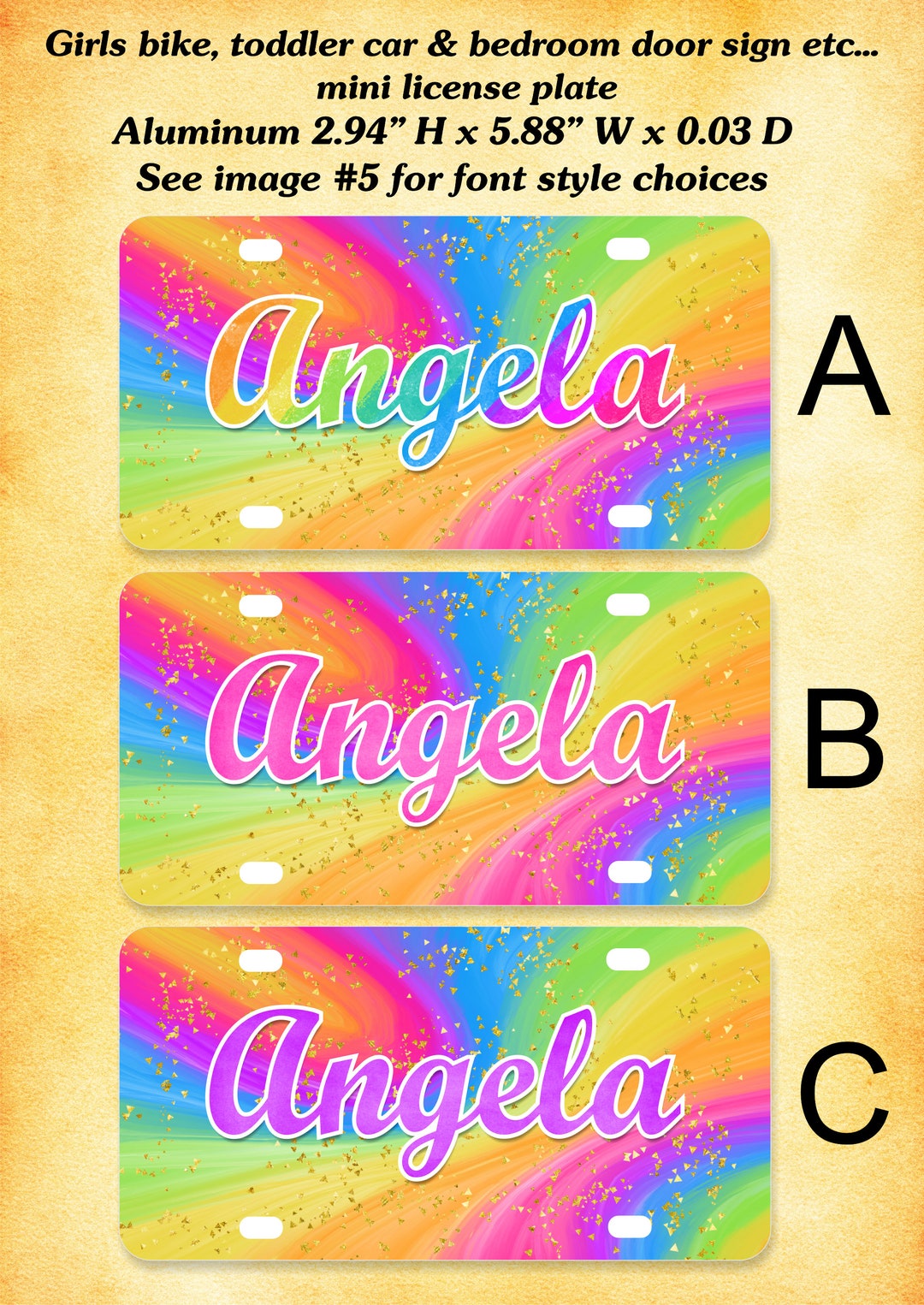 Girl Aluminum Bike Mini License Name Plate, Personalized Rainbow ...