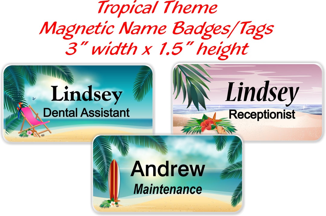 Magnetic Name Tag Tropical Name Tag Magnetic ID Tag Name - Etsy