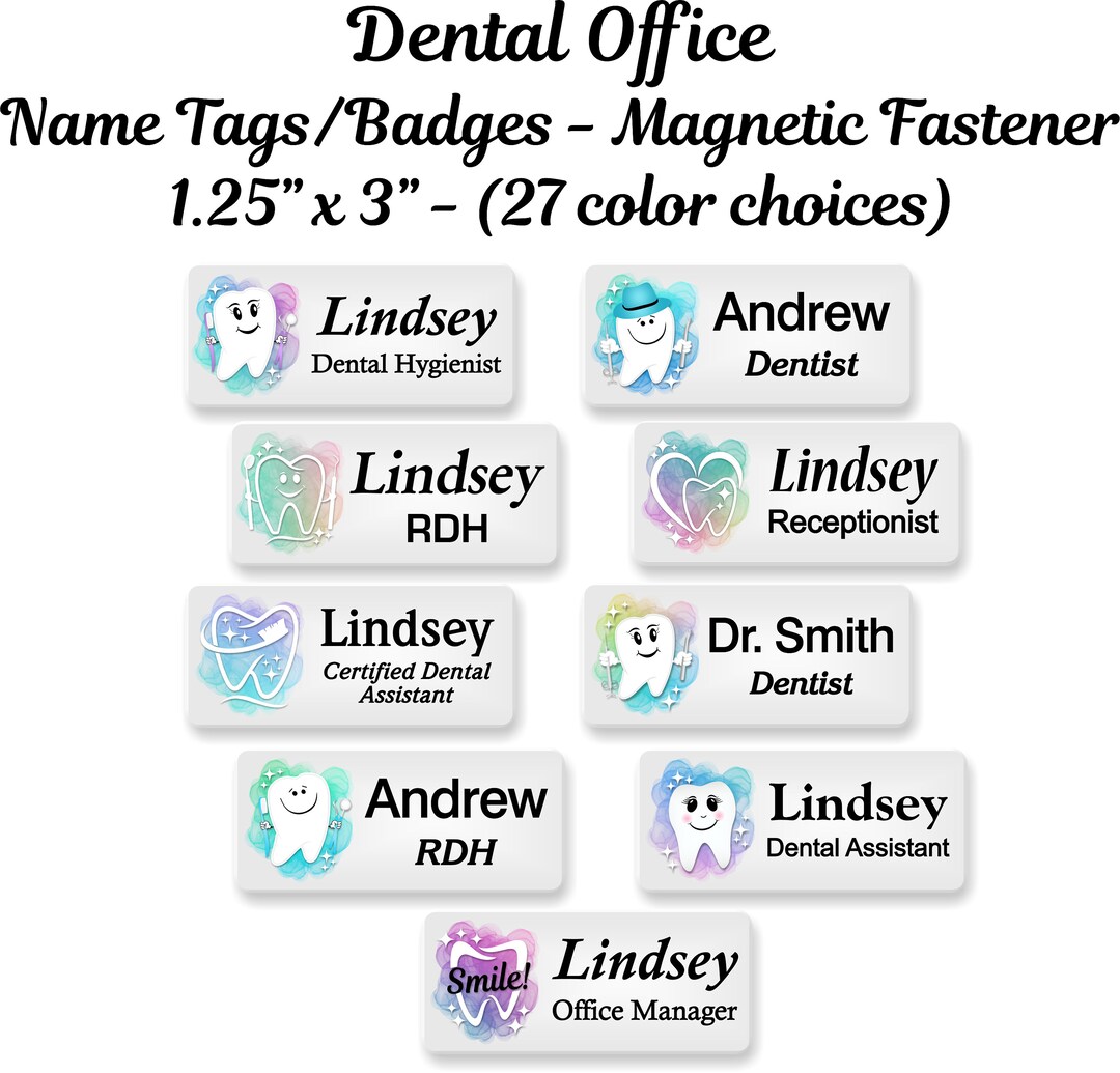 Dental Office Name Tag, Name Badge, Dental Hygienist Personalized ...