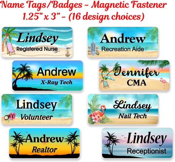 Tropical Beach Name Tag Name Badge Personalized Custom ID | Etsy