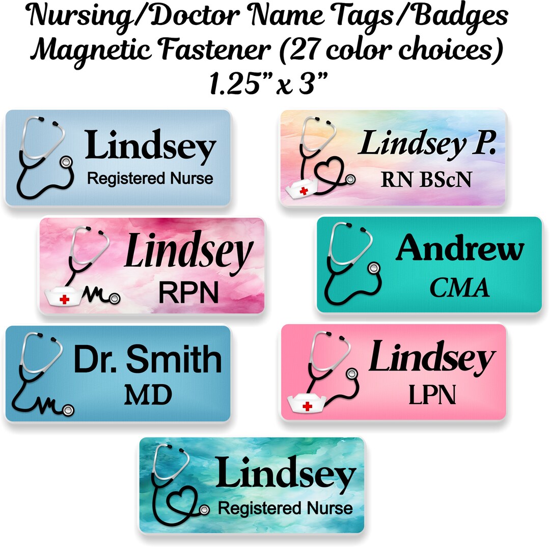 Nursing Name Badge, Stethoscope Name Tag, Personalized Custom Doctor ID ...