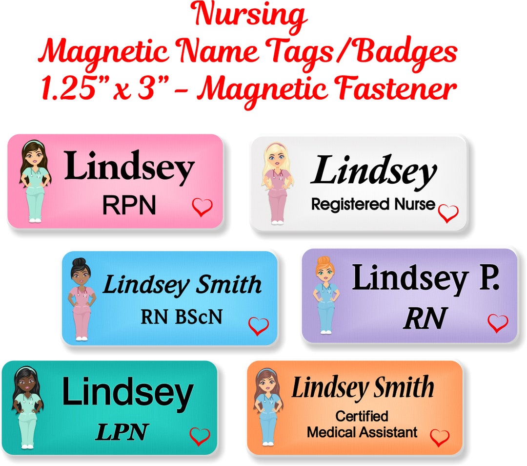 Nursing Name Tag, Name Badge, Personalized Custom ID Tag, Magnetic ...