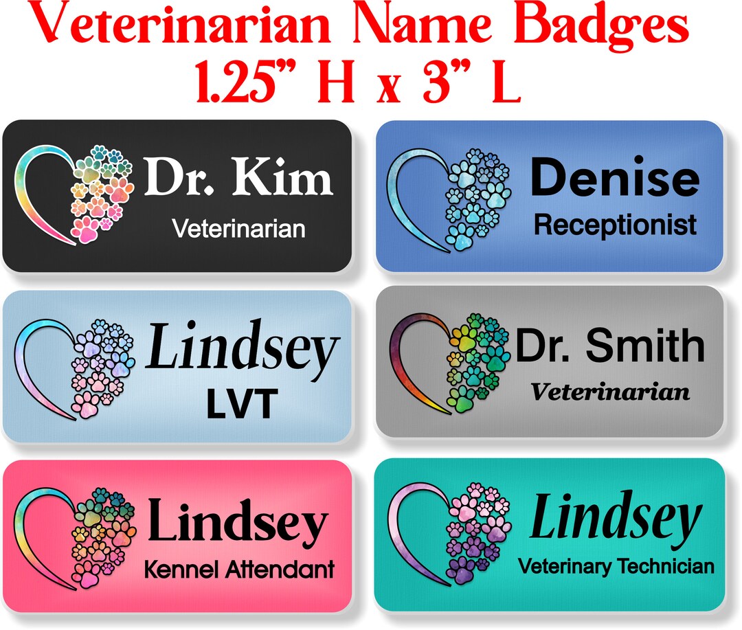 Veterinary Staff Name Badge, Name Tag, ID Tag, Vet Tech, Magnetic ...