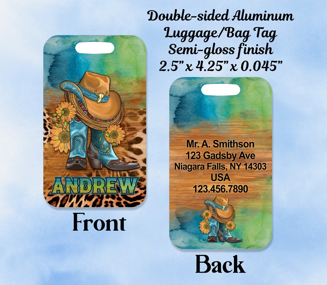 Western Cowboy Luggage Tag, Bag Tag, Personalized Custom Aluminum ID ...