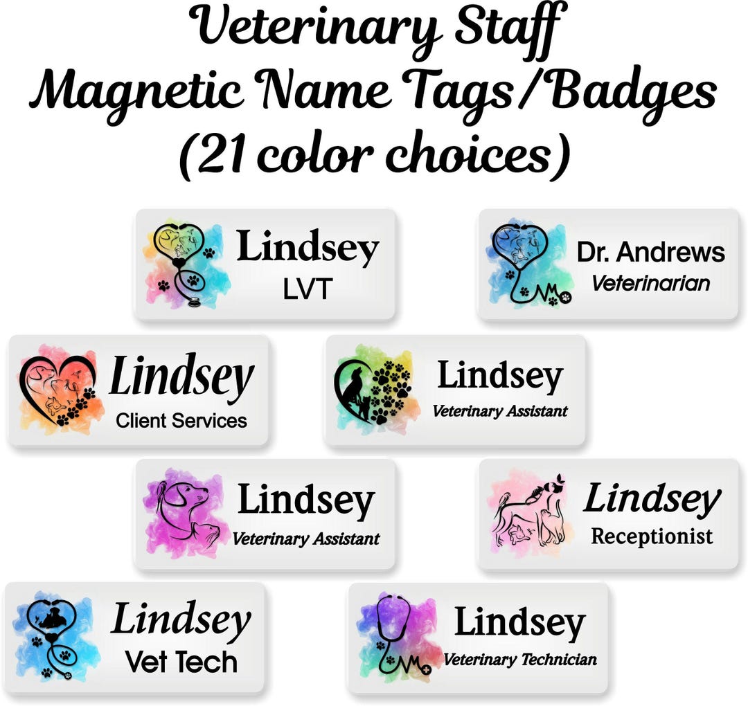Veterinary Staff Magnetic Name Badge, Personalized Pet Clinic ID Name ...