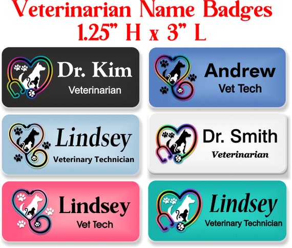 Vet Tech Name Tag Magnetic Name Badge Personalized Custom ID | Etsy