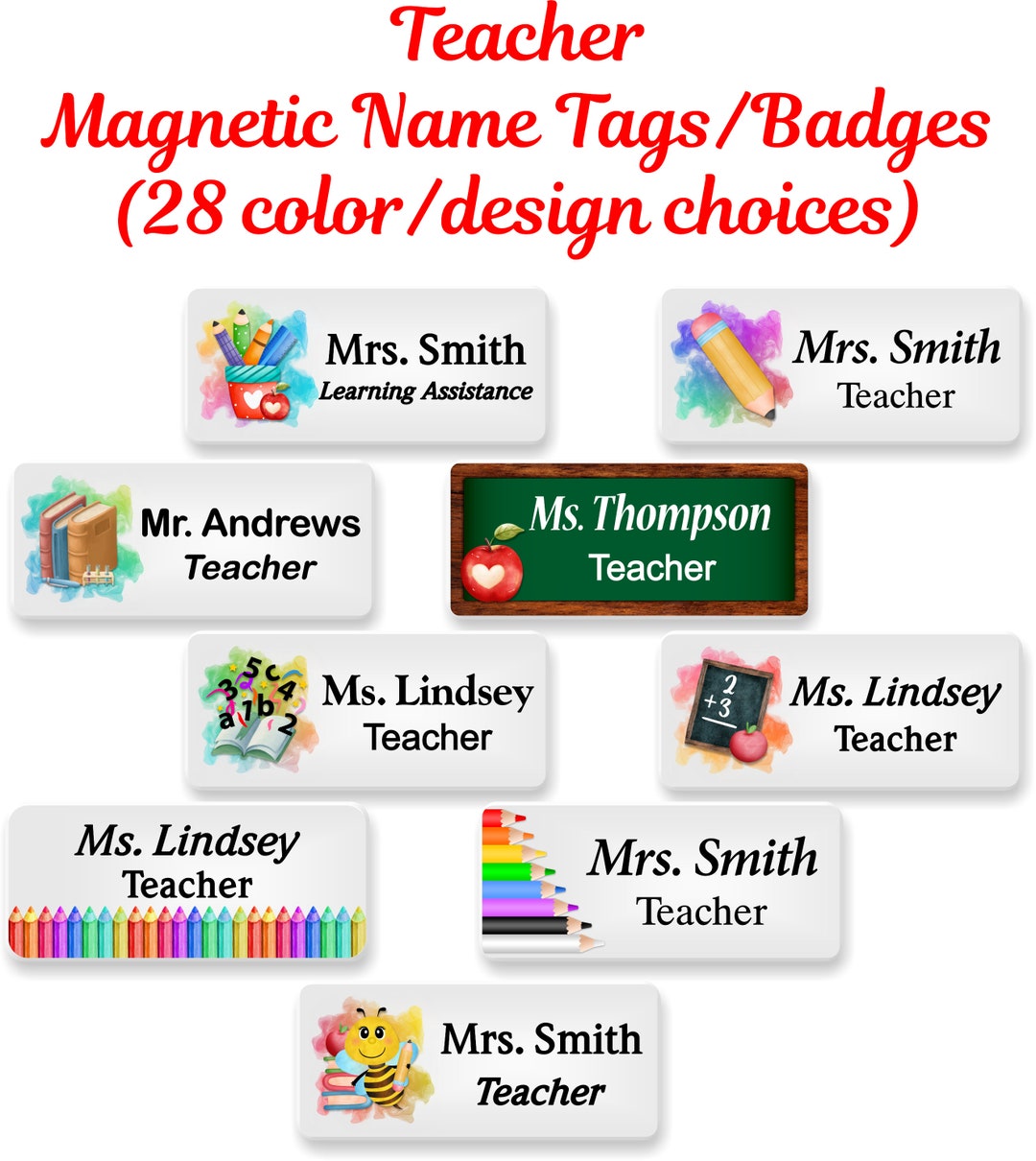 Teacher Name Tag, Name Badge, Personalized Custom ID Tag, Magnetic ...