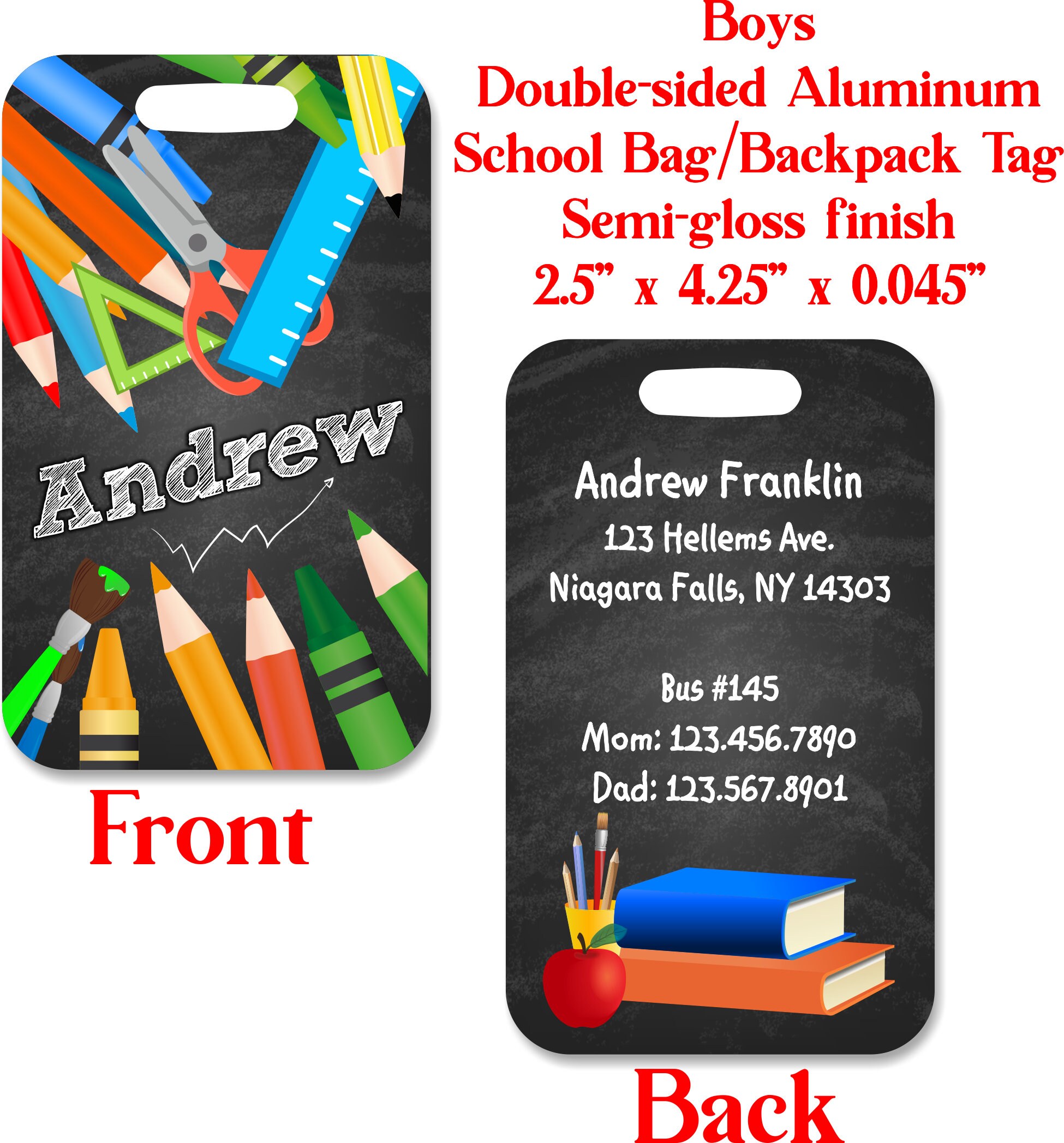 Personalized Boys School Bag Tag Backpack Tag Aluminum ID | Etsy