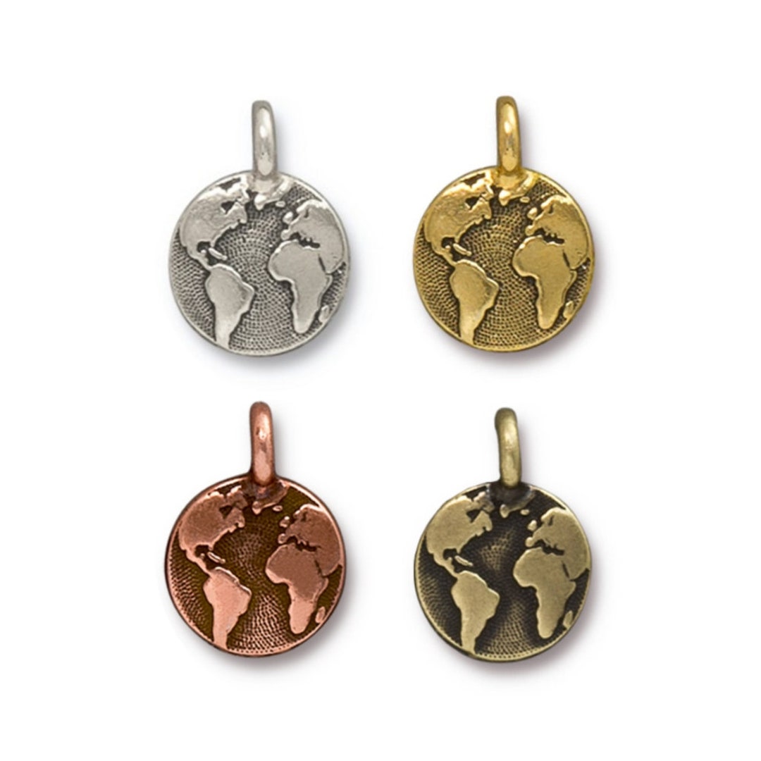 Earth Charm, Antique Silver, Antique Gold, Antique Copper or Brass Ox ...