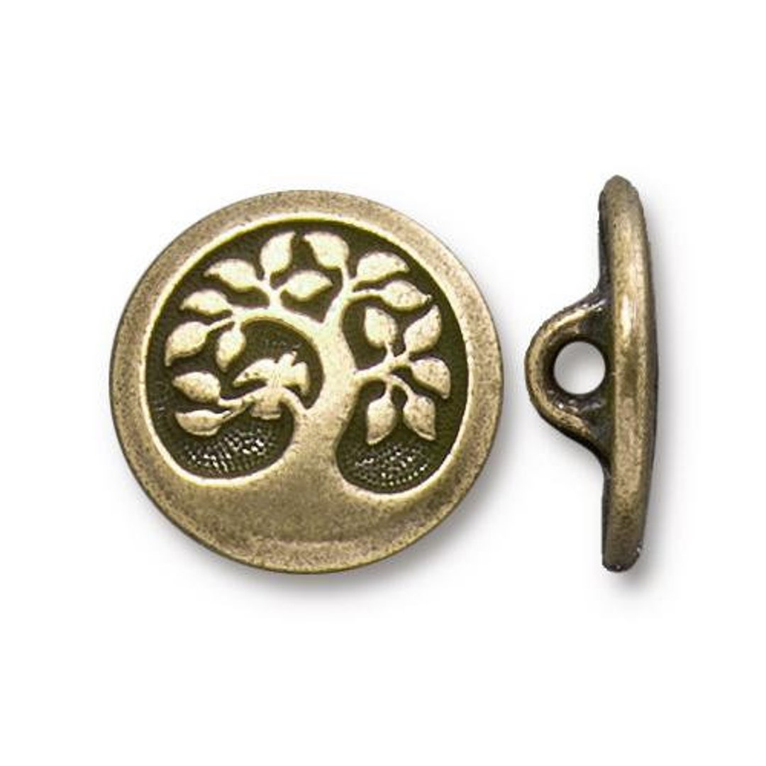 Bird in a Tree Button, Tierracast Brass Ox-plated Pewter Tree Shank ...