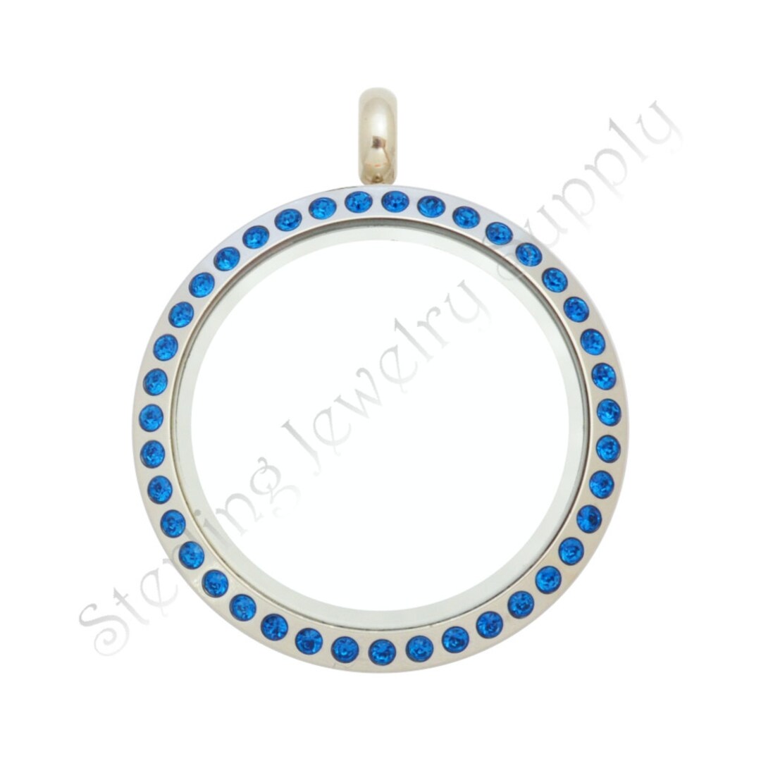 30mm Twist Stainless Steel Floating Locket, Capri Blue or Ruby Crystals ...