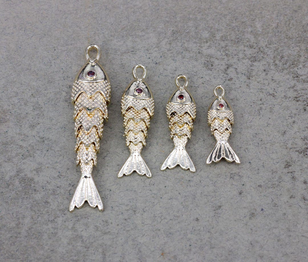 10pcs 3D Movable Fish Pendants in 4 Size, Gold Vintage Articulated Fish ...