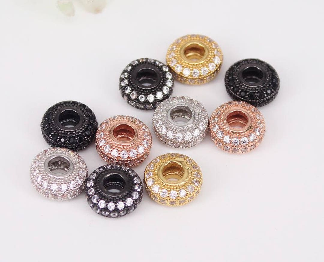 20pcs 5x11mm Micro Pave CZ Rondelle Beads, Big Hole Spacer Beads, CZ ...