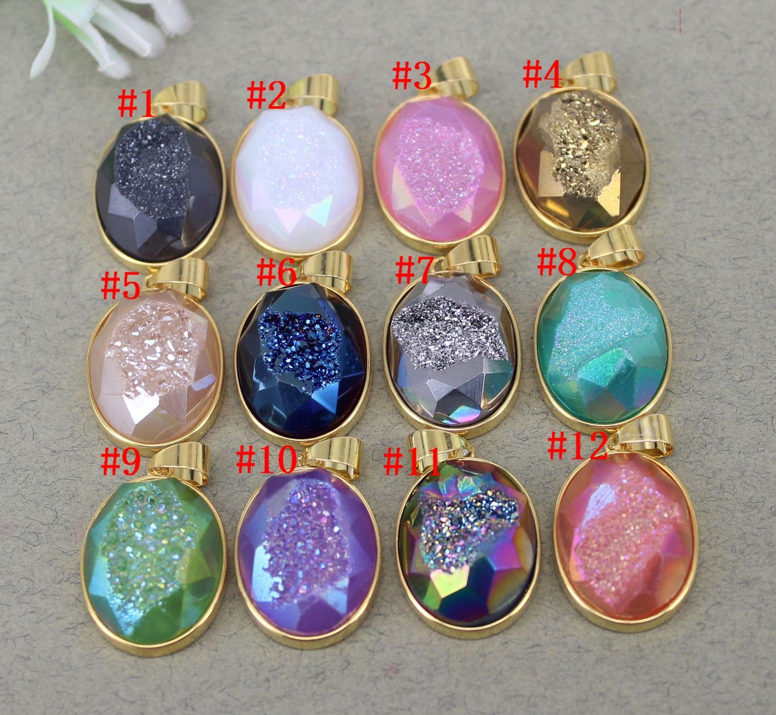 5pcs Titanium Agate Quartz Oval Pendant Beadscharm Gemstone | Etsy