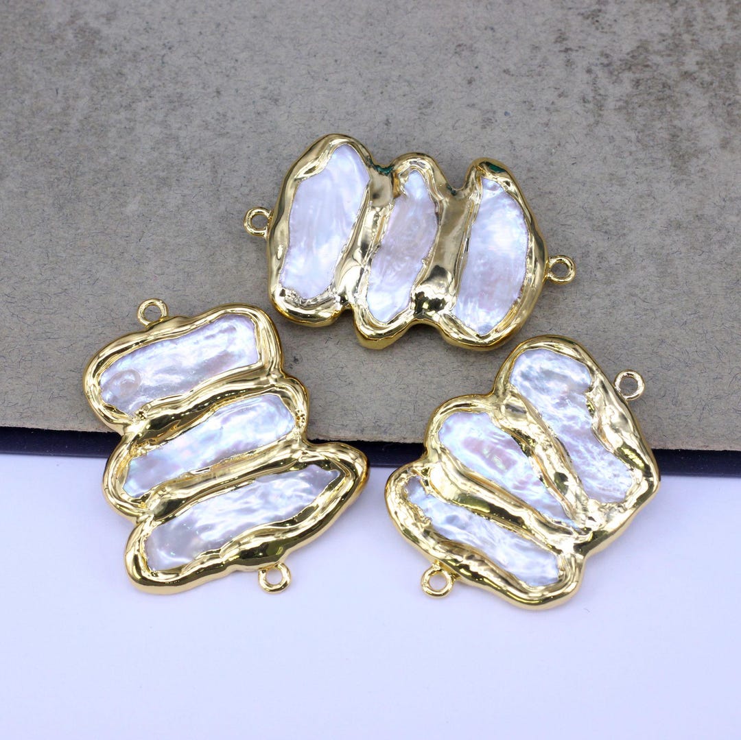 3pcs Gold Plated Hand Soldered 3 Irregular Natural Freshwater Pearl ...