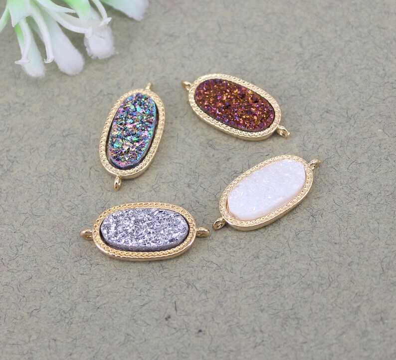 10pcs Small Size Natural Druzy Titanium Agate Oval Connector - Etsy