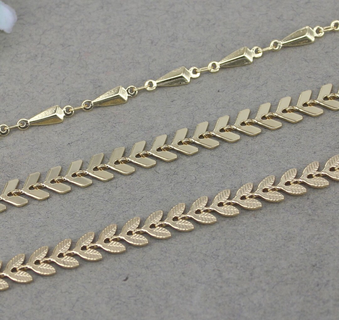 1/3/5 Meter Flat Herringbone Chain, 18K Gold Plated Brass Chevron Chain ...
