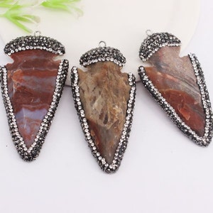 3-5pcs Natural Jasper Arrow Shape Pendant,with Crystal Rhinestone ...