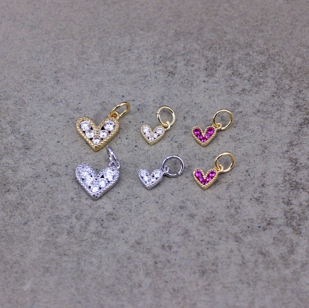 20pcs Gold Mini Heart Charms, Micro Pave CZ Heart Charms, Tiny Heart ...