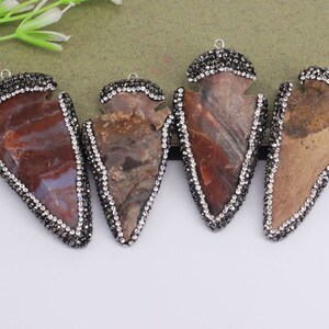 3-5pcs Natural Jasper Arrow Shape Pendant,with Crystal Rhinestone ...