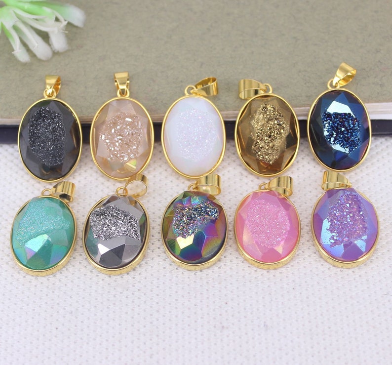 5pcs Titanium Agate Quartz Oval Pendant Beadscharm Gemstone | Etsy