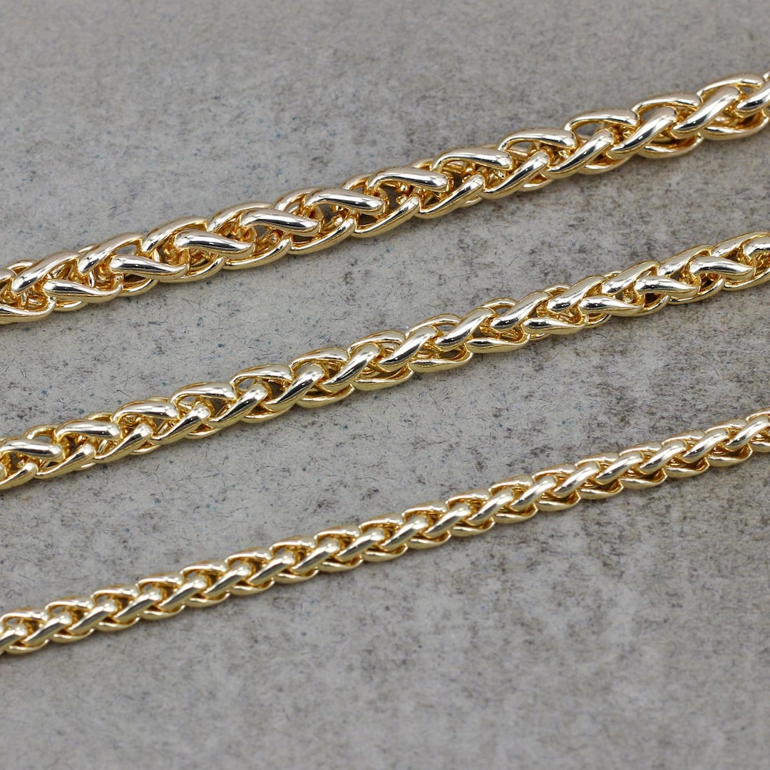 5 Meter Gold Italian Foxtail Chain, Gold Spiga / Wheat Chain, Men ...