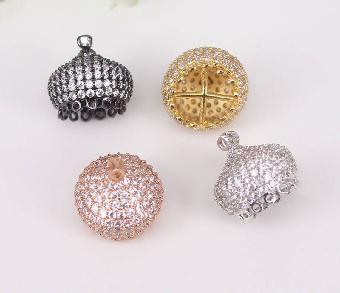 10pcs Micro Paved CZ Crown Shape Metal Bead Caps With Loops at - Etsy