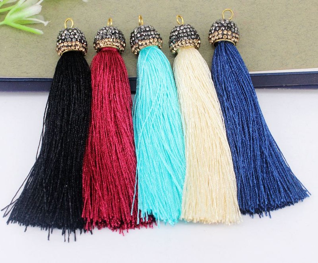 10pcs Silk Thread Tassels,mix Color Tassel Charms,pave Crystal Cotton ...