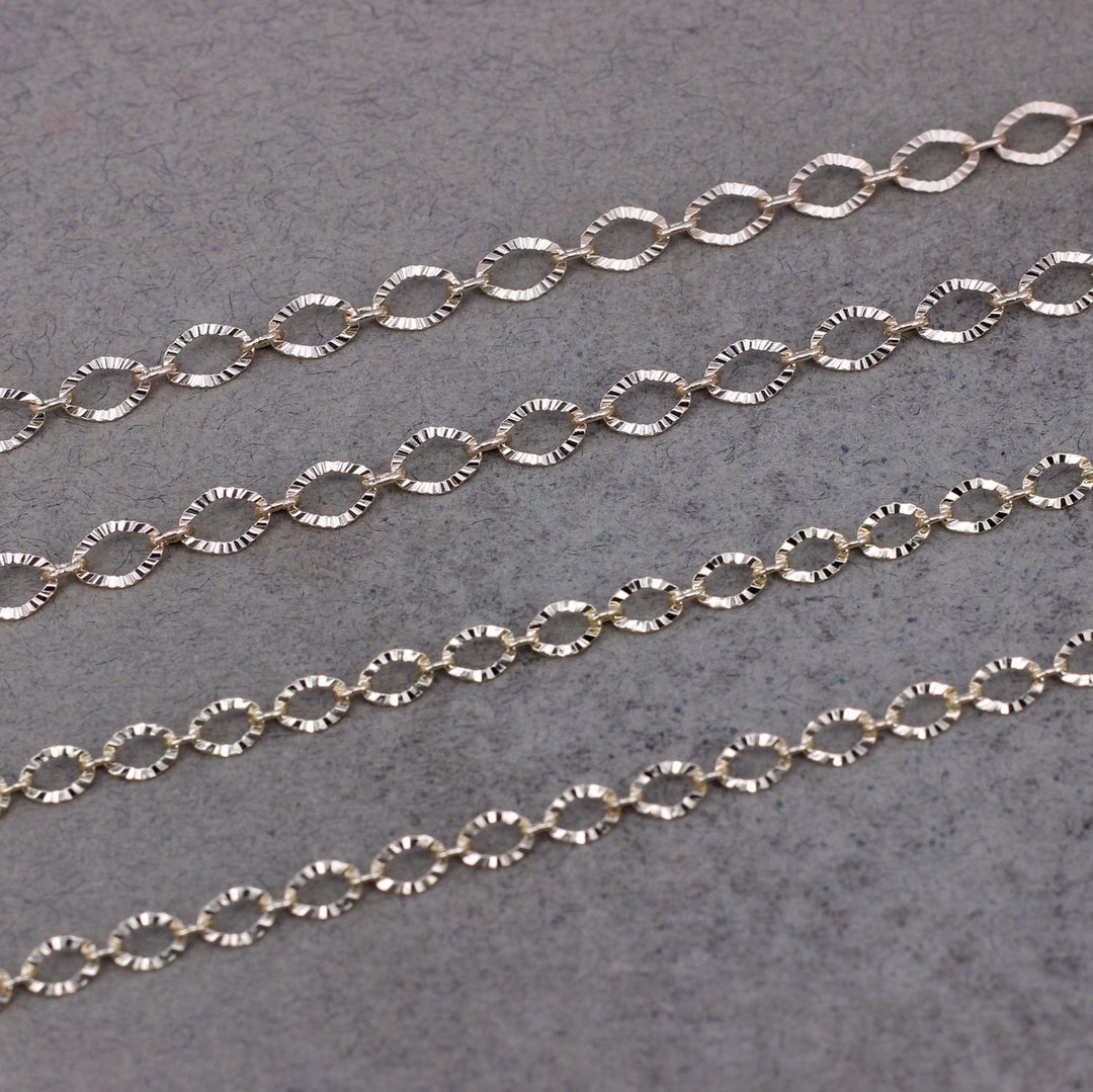5 Meter Dainty Oval Rolo Chain, Texture Flat Cable Chain, Gold Brass ...
