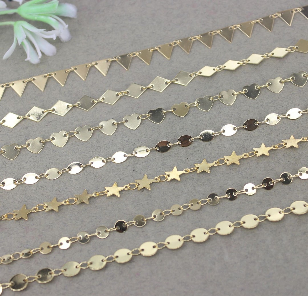 1/3/5 Meter Mix Style Gold Star Chain, Heart Chain, Oval Chain, Round ...
