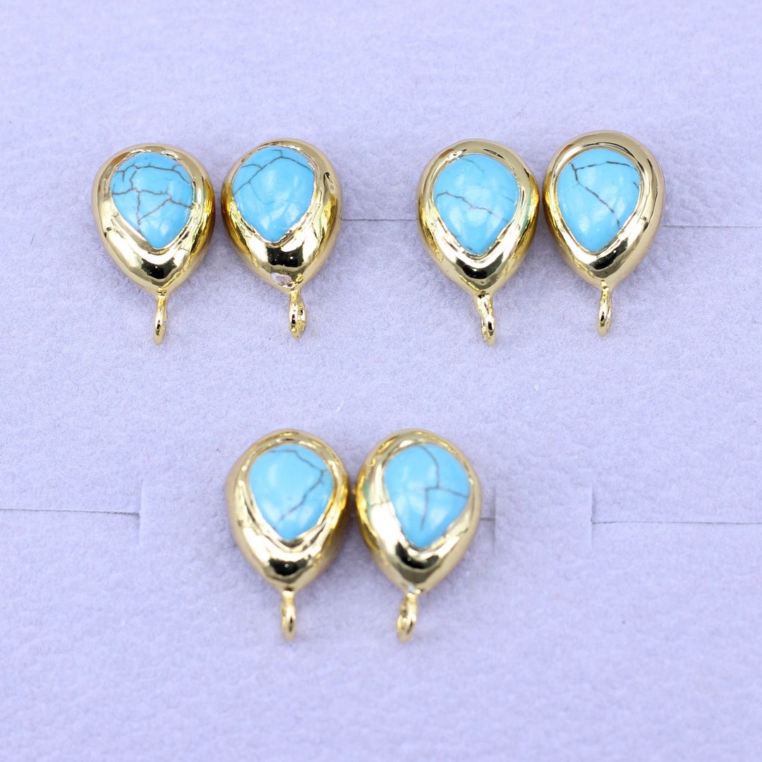 5 Pairs Gold Plated Drop Turquoise Stud Earrings With Loop, Drop ...