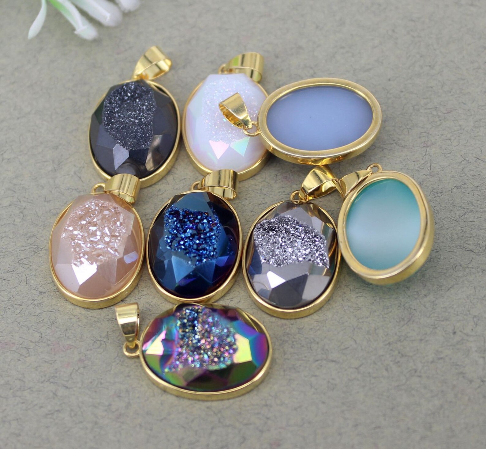 5pcs Titanium Agate Quartz Oval Pendant Beadscharm Gemstone | Etsy