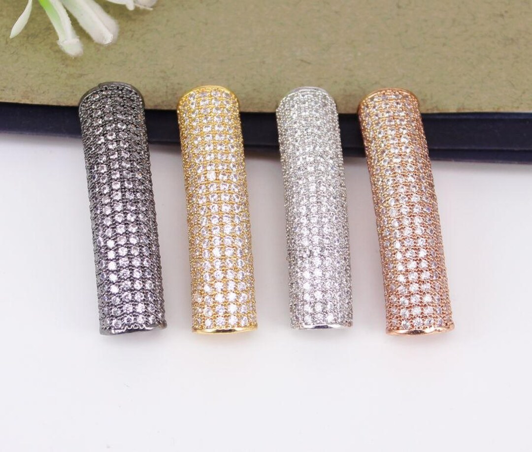 5pcs Metal Copper Micro Pave CZ Curved Tube Connector Beads,cubic ...