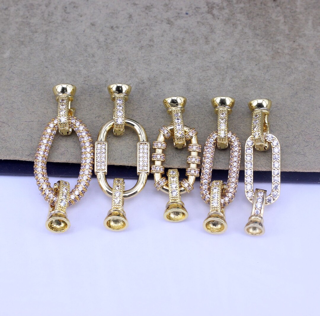 5 Set Pave CZ Oval Clasp Connector,cz Oval Buckle Clasp,pave ...