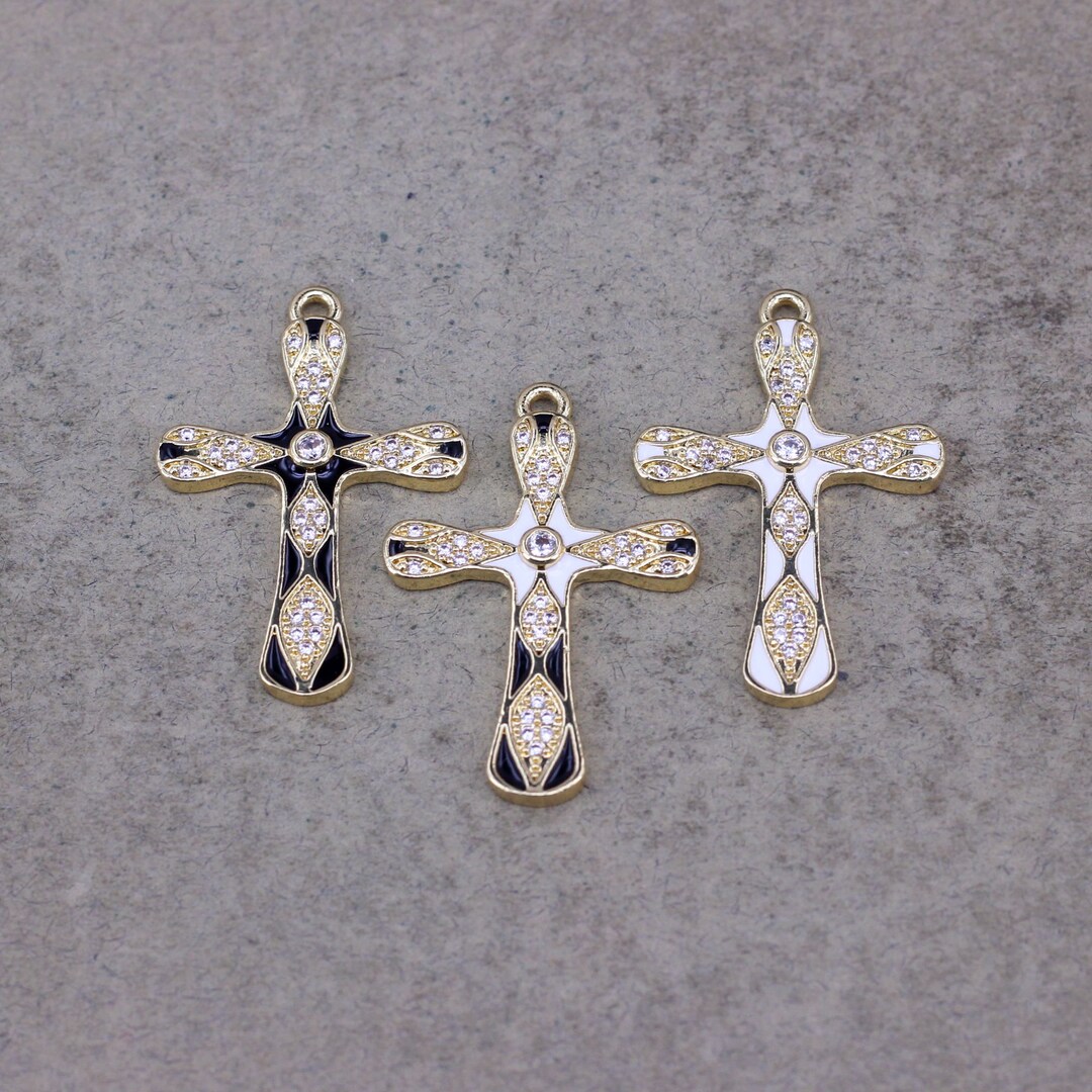 10pcs 18K Gold Paved CZ Enamel Cross Pendants, Enamel Religious ...