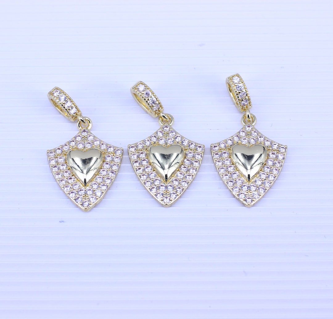 10pcs Real 18K Gold Plated Micro Pave Cubic Zirconia Shield Pendant ...