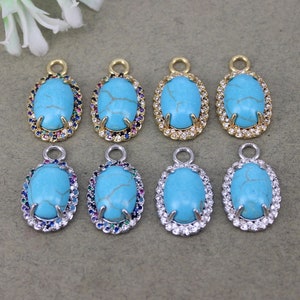 10pcs Oval Shape Turquoise Pendant Paved Micro Cz,oval Turquoise Charms ...