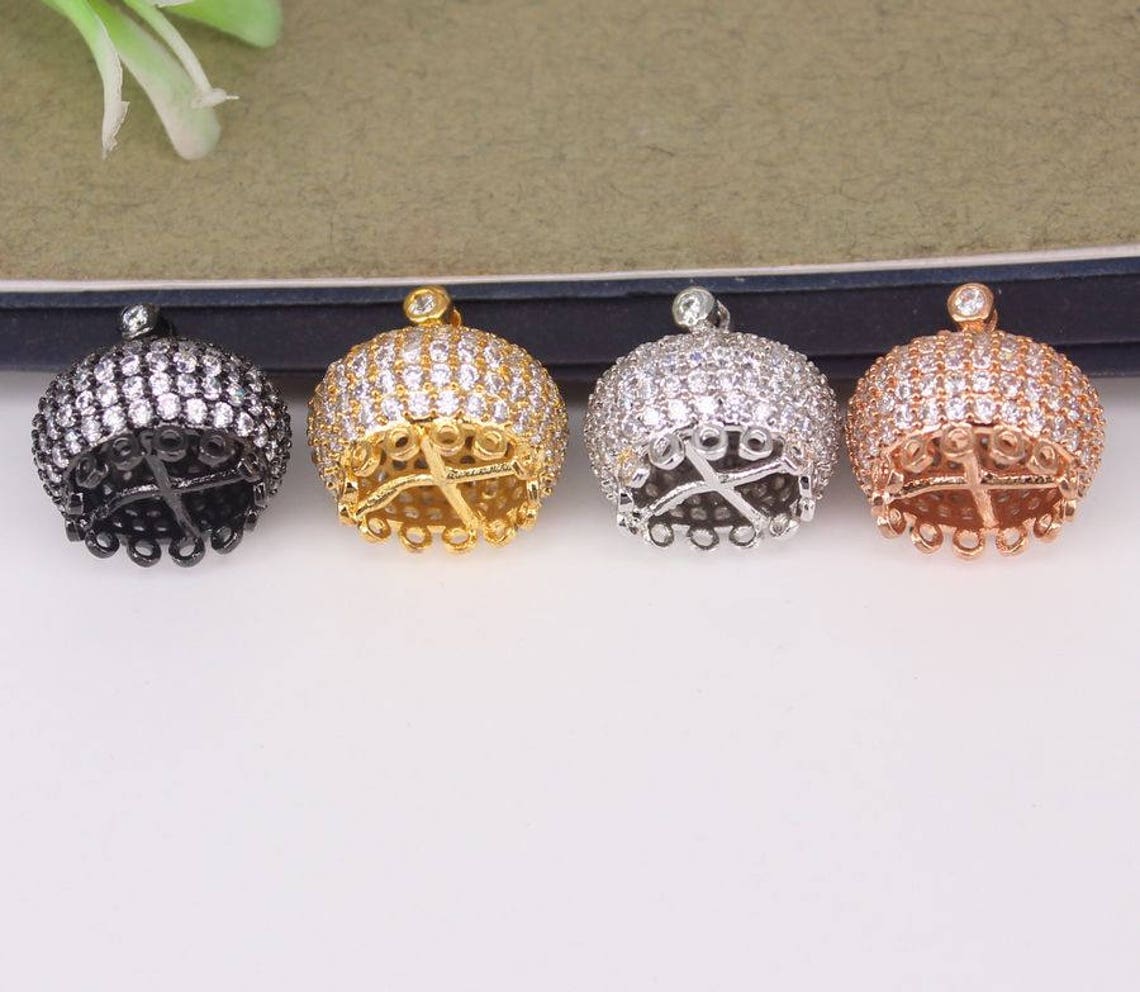 10pcs Micro Paved CZ Crown Shape Metal Bead Caps With Loops at - Etsy